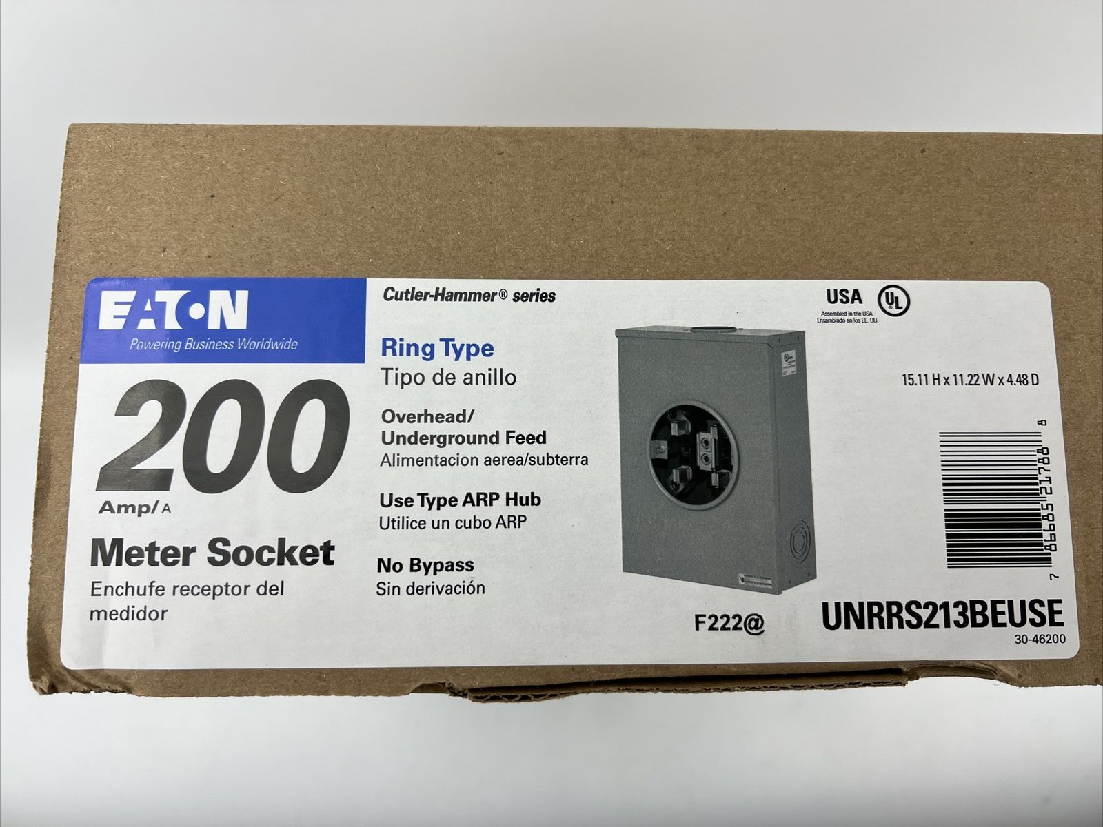 Eaton+200A+600V+Single-Phase+Four-Jaw+Overhead+Meter+Socket+-+Gray+ ...