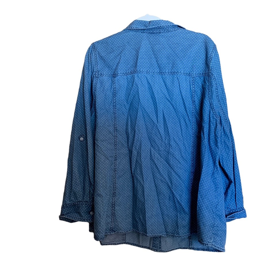 Catherines Plus Size 1X Multicolor Polka Dot Chambray Cotton Button Up ...