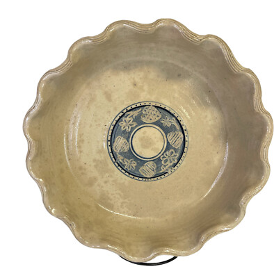 Vtg Ellis Pottery Pie Plate 10” Fluted Ceramic Hearts Flowers Sign ...