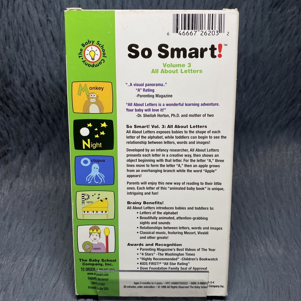 So Smart! VHS Tape Vol.3 A Learning Video For Babies All About Letters ...