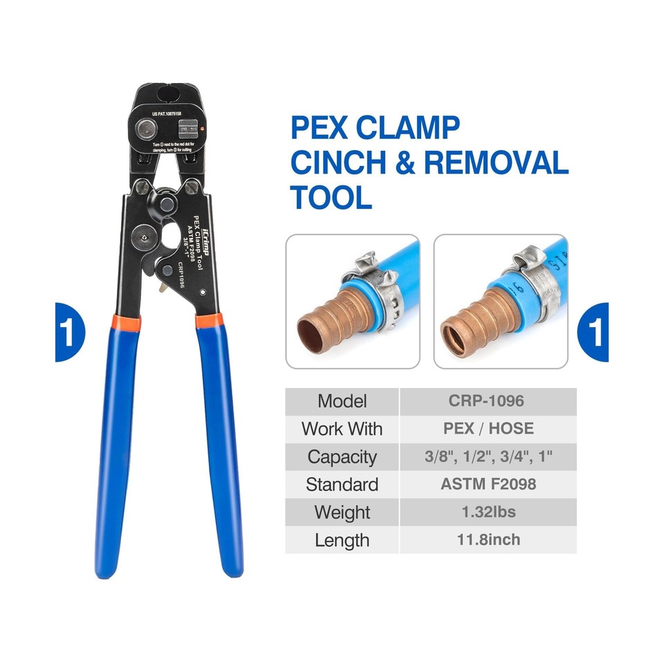 iCrimp PEX Clamp Tool Kit for 3/8-in, 1/2-in, 3/4-in, 1-in PEX Clamp ...