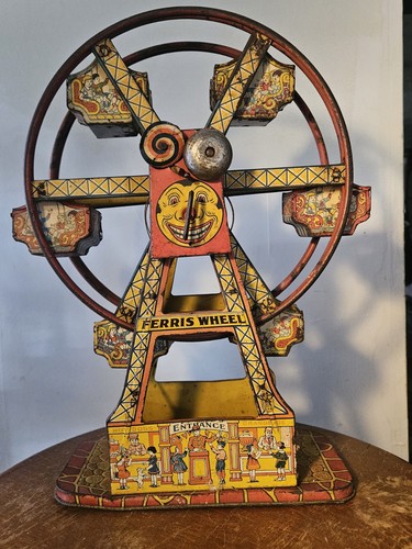 J. Chein Hercules Ferris Wheel Wind-Up Toy Tin Litho Mechanical Parts ...