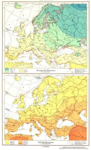 EUROPE.Europa;Januar-Isothermen;Juli-Isothermen.January July Isotherms ...