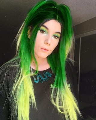 Long Straight Lace Front Wig Green Yellow Synthetic Heat Resistant Wigs ...