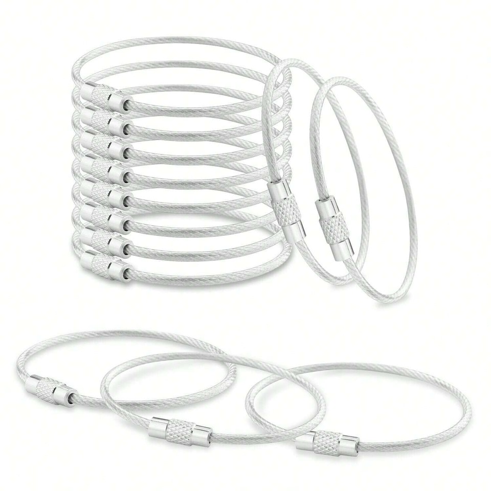 10pcs Stainless Steel Screw Lock Keychains Wire Cable Key Rings Durable ...