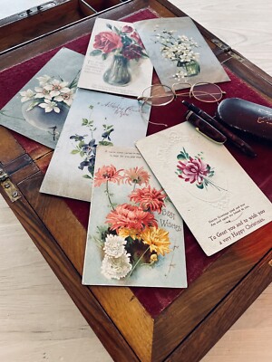 Set of 6 Victorian & Edwardian Floral Greetings Cards | eBay UK
