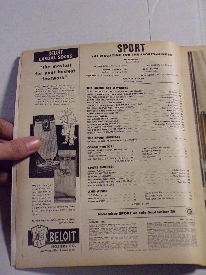 Sport October 1957, Billy Pierce Billy Martin Basilio Mel Allen ...