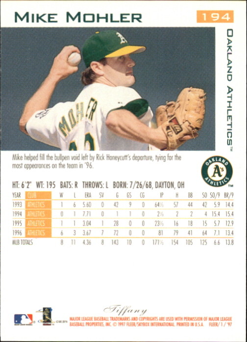 S9973 - 1997 Fleer Tiffany #194 Mike Mohler Oakland Athlétisme Nm-Mt | eBay