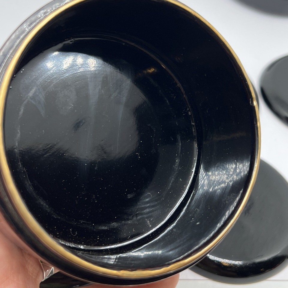 Mid Century Japanese Laquerware Set of 6 Coasters & Box Black Red Gold ...