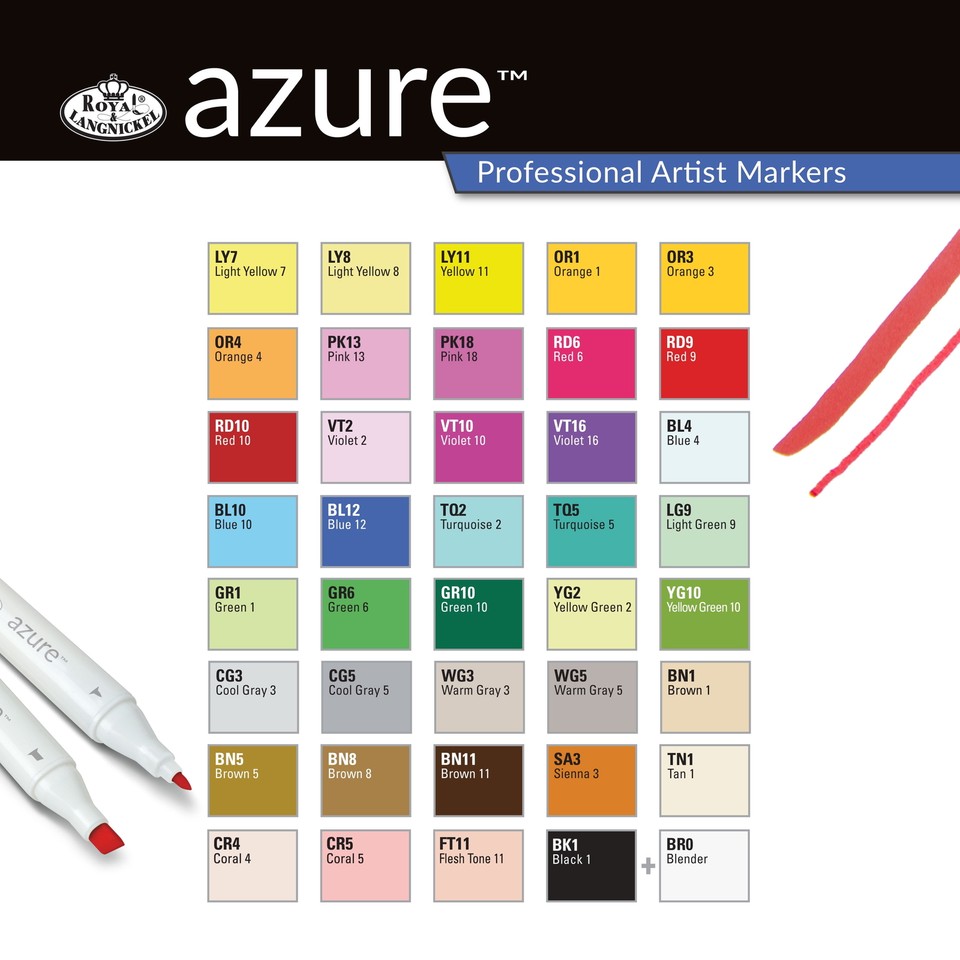 Azure Dual Tip Alcohol Marker Set 40pc - Basic | eBay