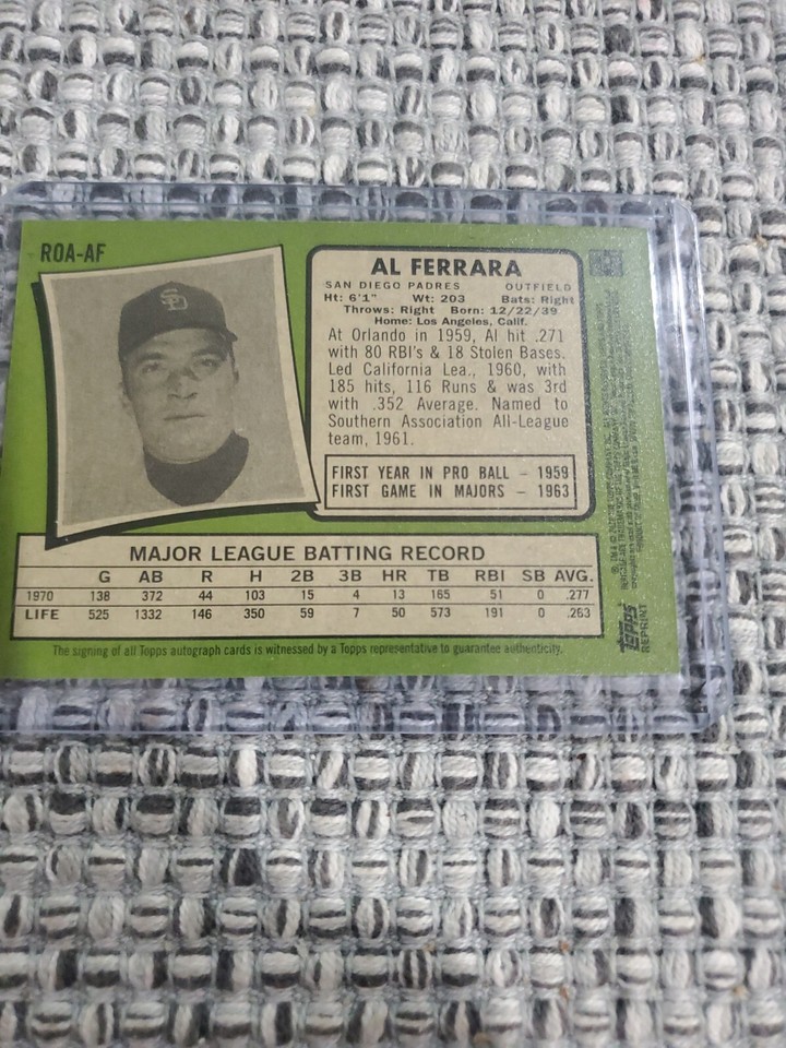 2020 Topps Heritage - Real One Autographs #ROA-AF Al Ferrara (AU) | eBay