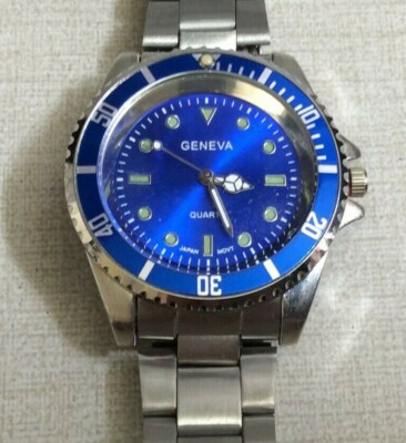 Geneva Mens Watch Round Blue Dial on a Silver Linked Band Classic ...