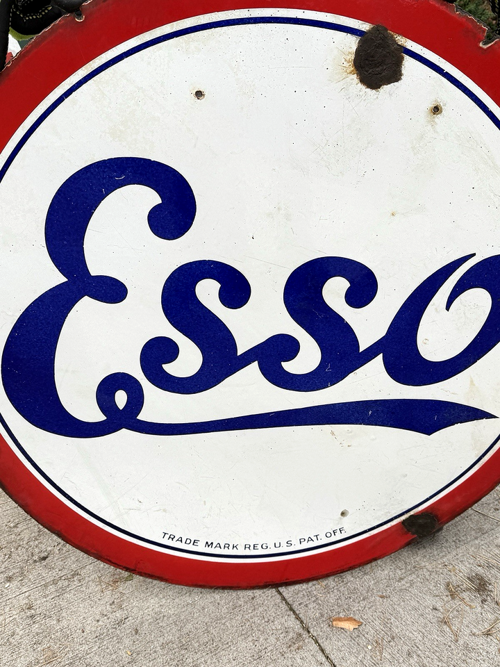 Vintage Rare Version Esso Standard Porcelain Metal Sign Gas Oil 36x36 2 ...