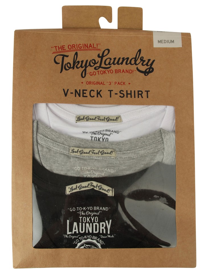 Tokyo Laundry Men's T-Shirt 3 Pack Cotton Short Sleeve Top Plain Gym ...