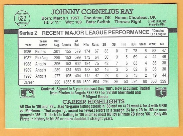 JOHNNY RAY ANGELS #622 no dot inc - DONRUSS NM-MT 1991 | eBay