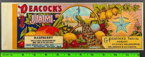 Vintage 1900's Peacock's Rasberry Jam Food Label | eBay