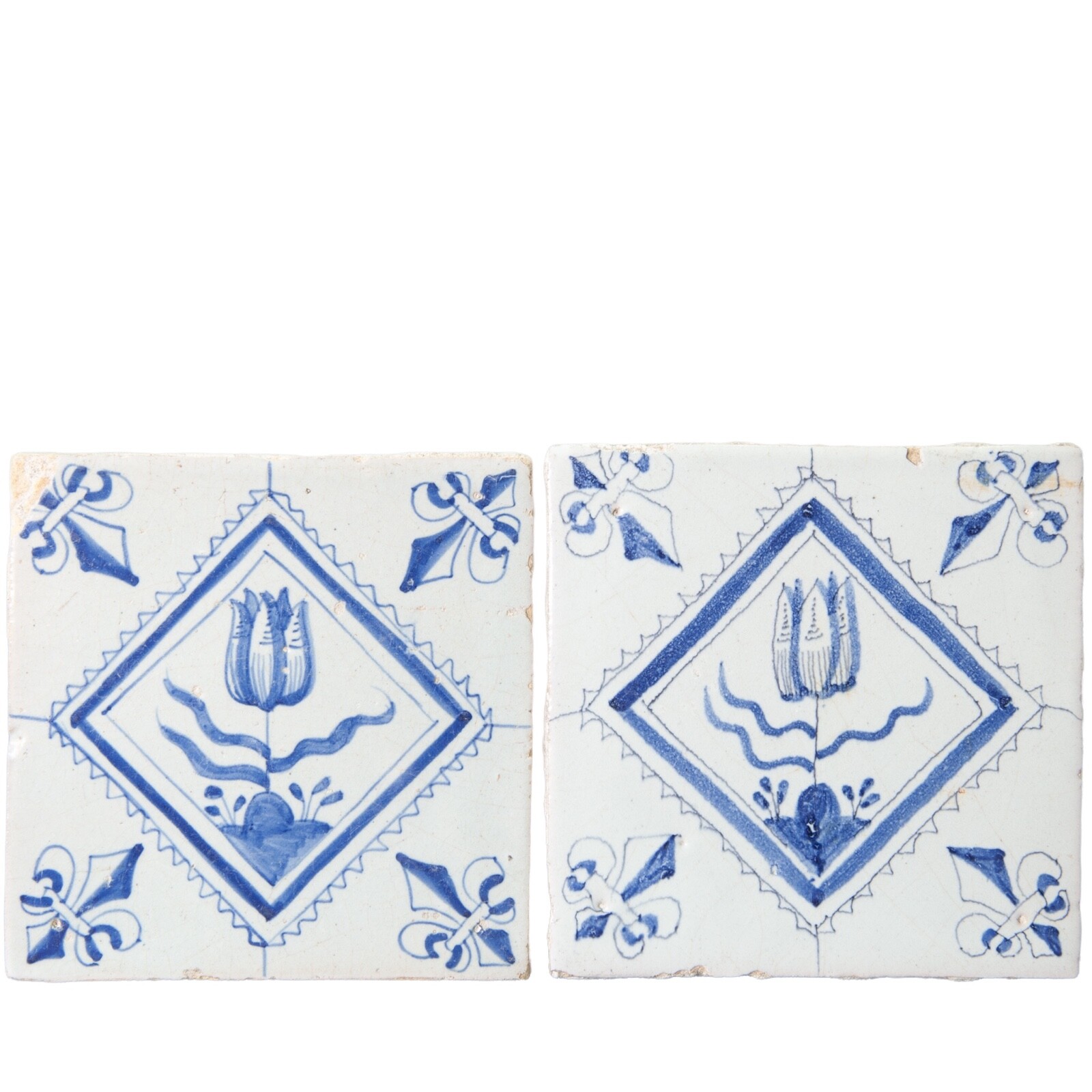 Nice field of 25 Dutch Delft Blue tiles, tulip in a diamond, 17th ...