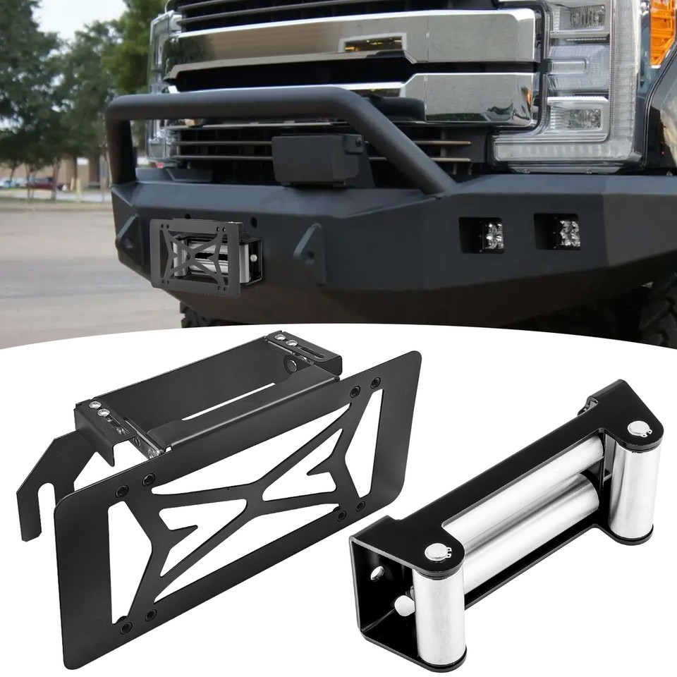 For F250 F350 Flip up Winch License Plate Mount Fits 10" Roller & Hawse ...