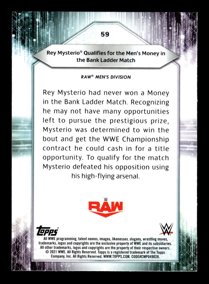 Rey Mysterio Qualifies for Money in The Bank 2021 Topps #59 WWE Foil | eBay
