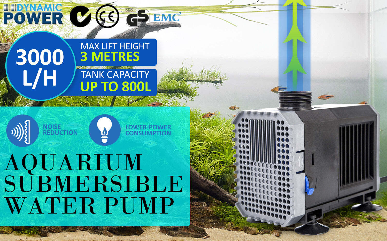 Aquarium Submersible Pond Water Pump 3000L/H 55W 3m | eBay