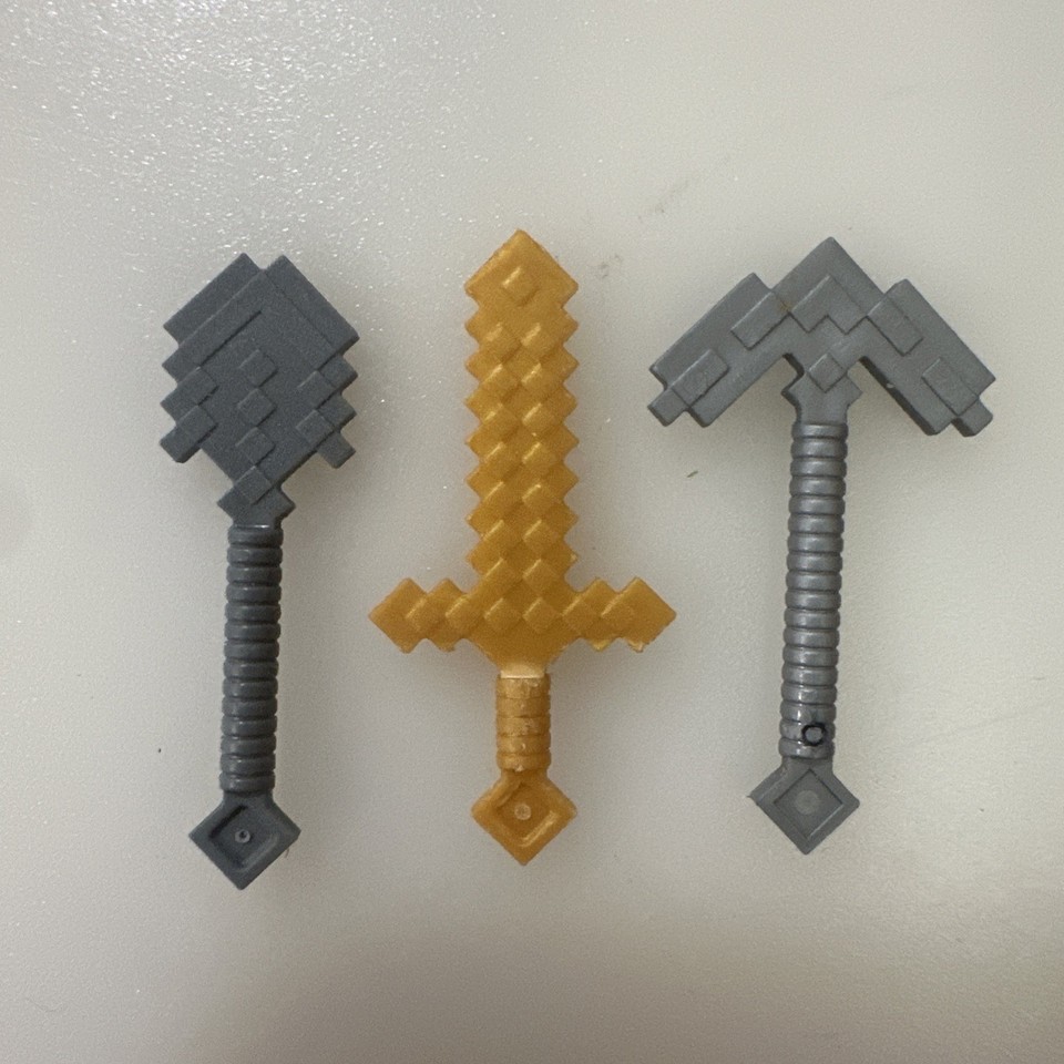 LEGO Minecraft Weapons Lot Gold Sword - Stone Pickaxe - Stone Shovel ...