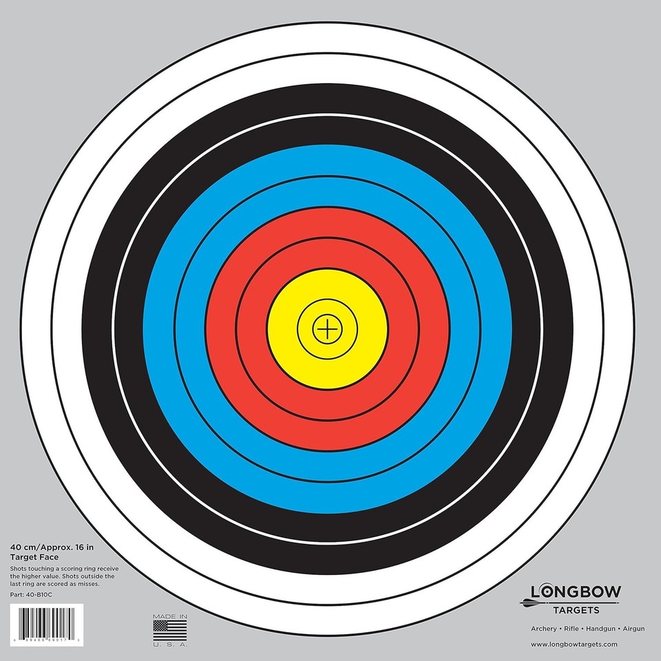 Longbow 20 Pack Round Archery Targets – Durable 40cm Bull's-eye Design ...
