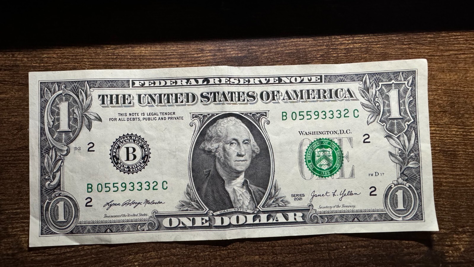 $1 Bill Fancy Serial Number 1 pair and 3-of-a-kind with 5 unique digits ...