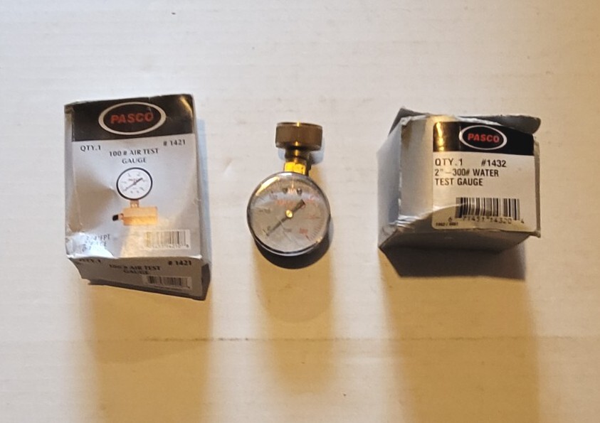 LOT of 3 Pasco Test Gauges 1-#1421 2" Air Test Gauge,1-#1432 Water Test ...