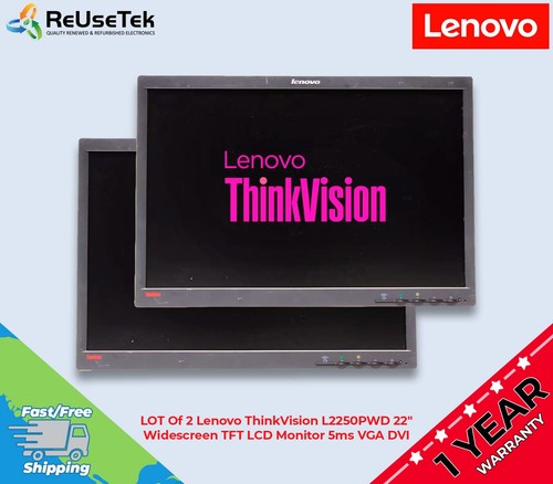LOT Of 2 Lenovo ThinkVision L2250PWD 22" Widescreen TFT LCD Monitor 5ms ...