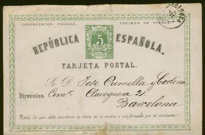 Spain Entire Postal 2V Return 1874 Zaragoza To Barcelona | eBay