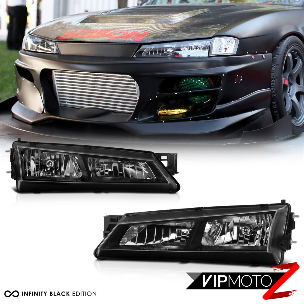 For Nissan 240SX S14 97-98 Black Crystal Headlight JDM Silver SR20 KA24 ...