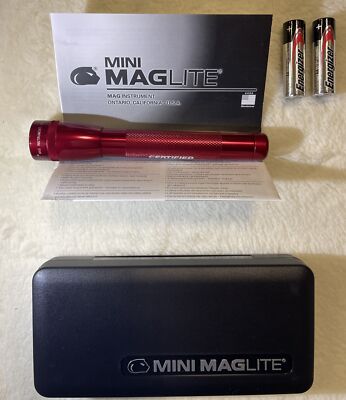 MagLite Mini Warm White Xenon Flashlight Aluminum Red With Batteries ...