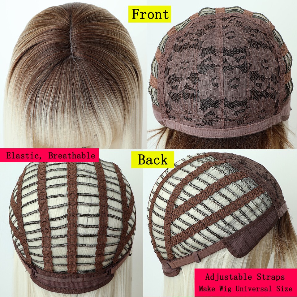 Synthetic Hair Wigs Glueless Long Straight Full Bangs Heat Resistant ...