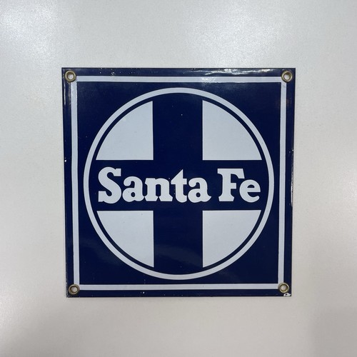 Santa Fe Railroad Train Porcelain Metal Sign 8”x8” Square Blue White ...