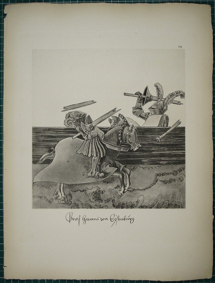 ANTIQUE PRINT MEDIEVAL KNIGHTS JOUSTING FREYDAL MAXIMILIAN I TOURNAMENT ...