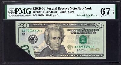 🇺🇸 ERROR 2004 $20 ♚♚PRINTED FOLD ERROR♚♚ PMG SUPERB GEM UNC 67 EPQ | eBay