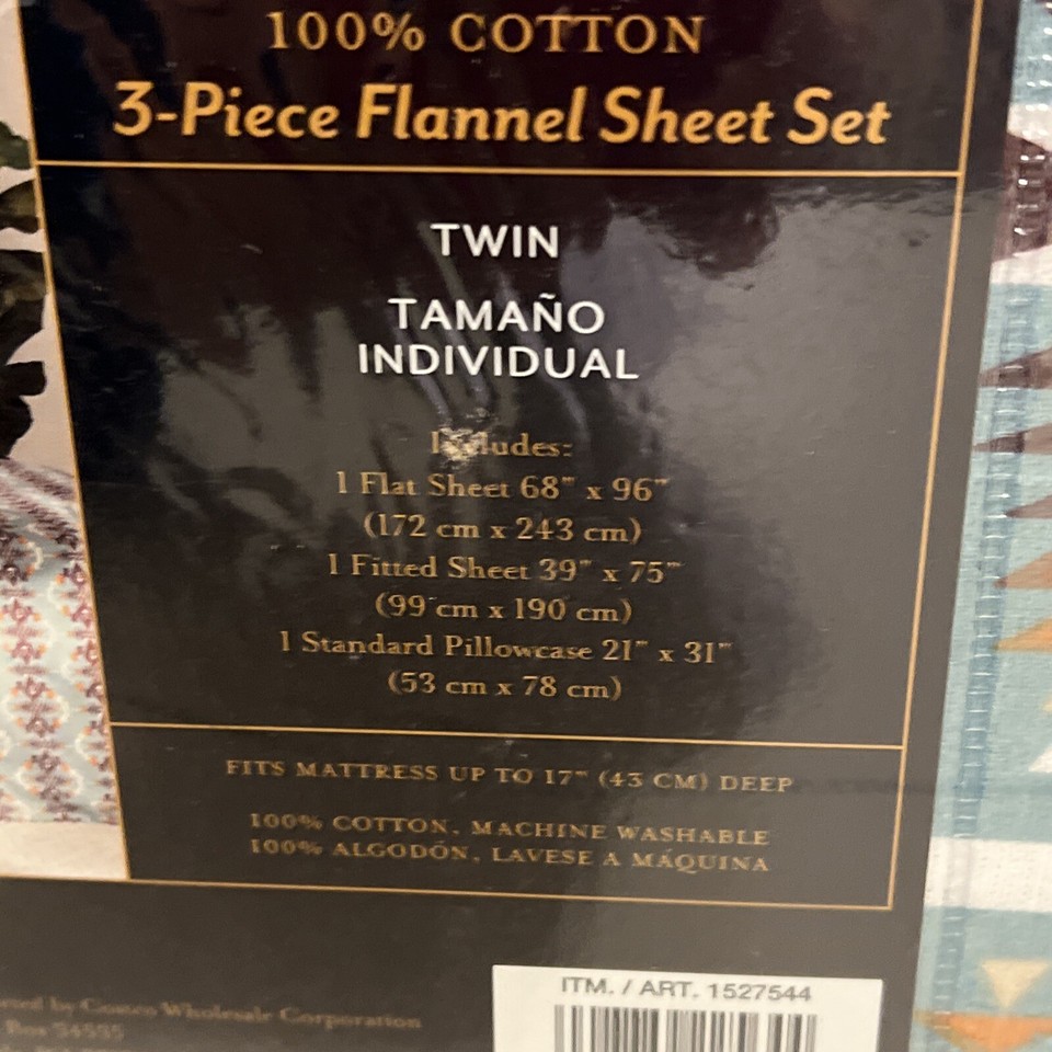 Pendleton Twin3 Piece Flannel Sheet Set 68”X96” Avra Valley Teal 100% ...