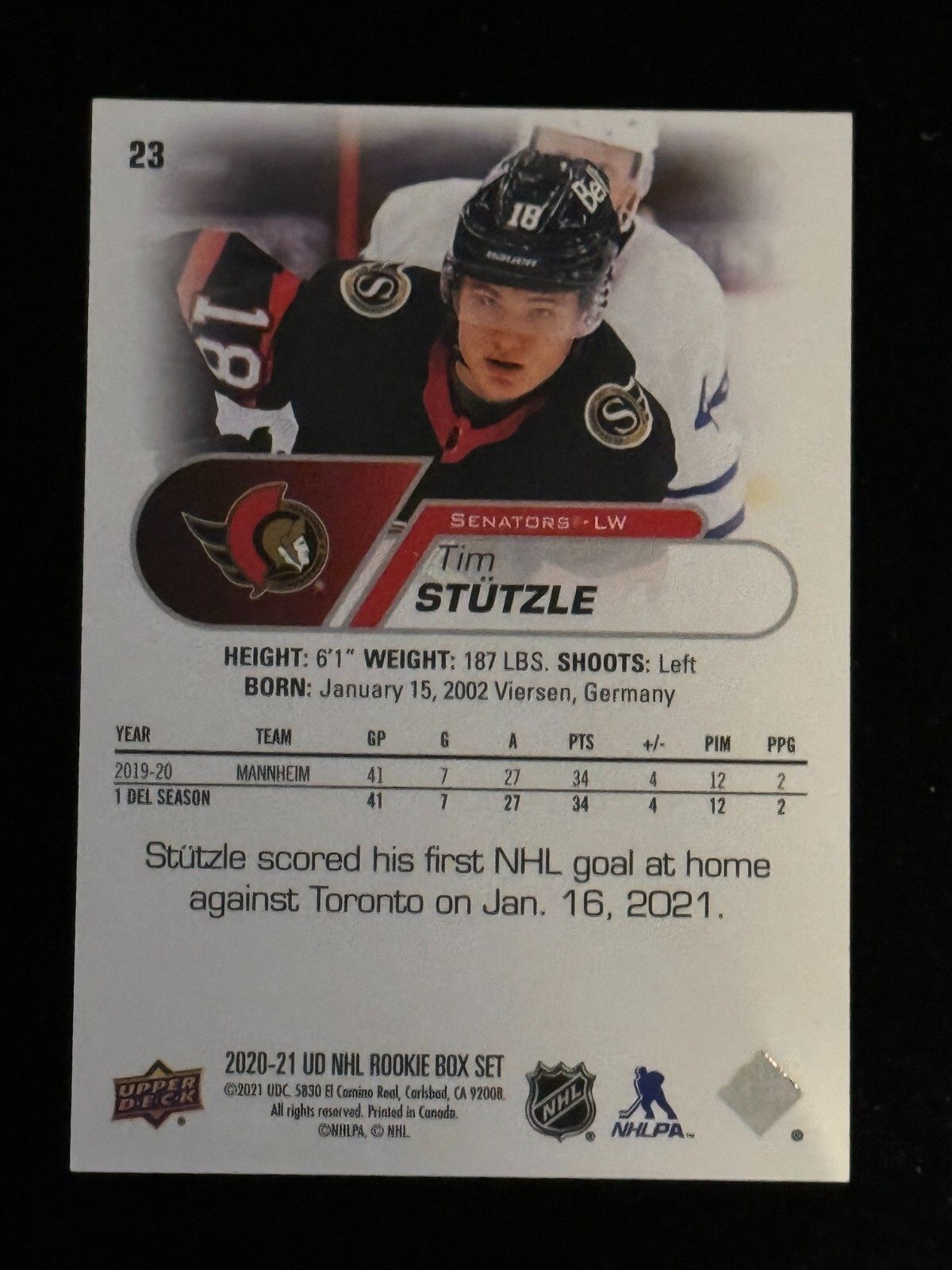 2020-21 Upper Deck NHL Rookie Box Set - #23 Tim Stutzle (RC) for sale ...