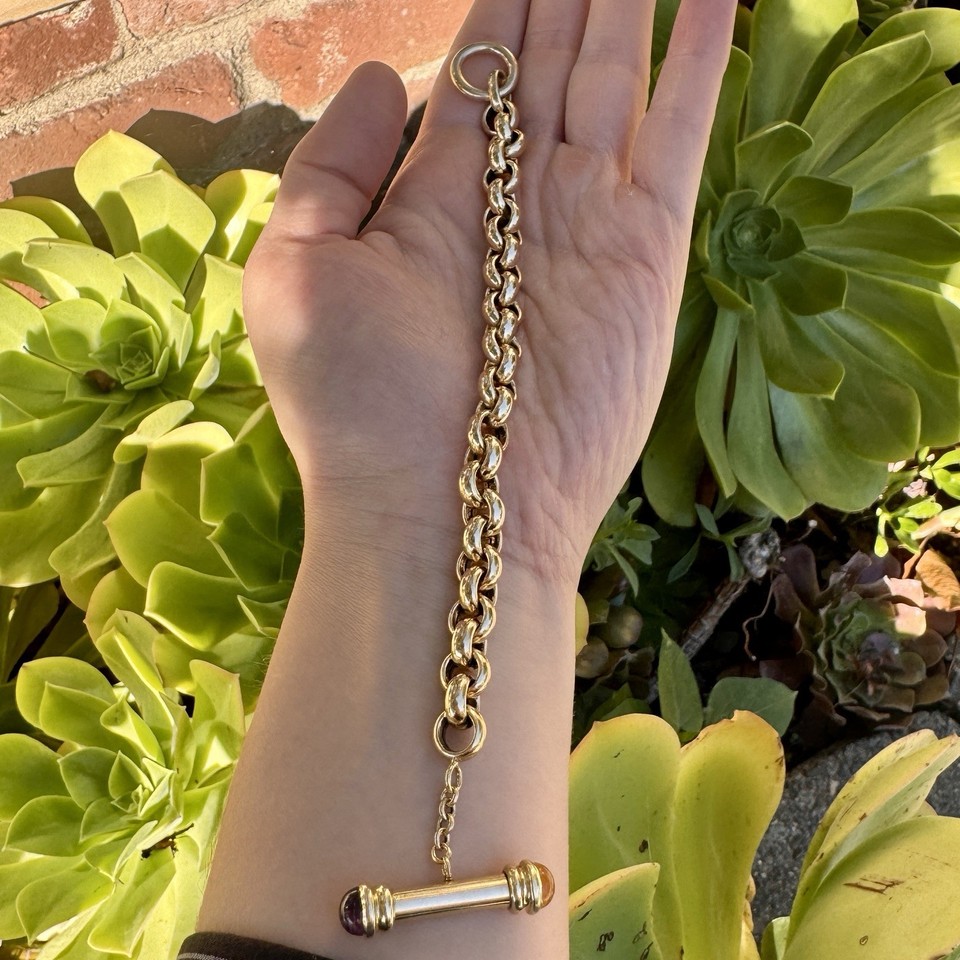 Vintage Italy 14k Yellow Gold Oval Link Bracelet Toggle Clasp With ...