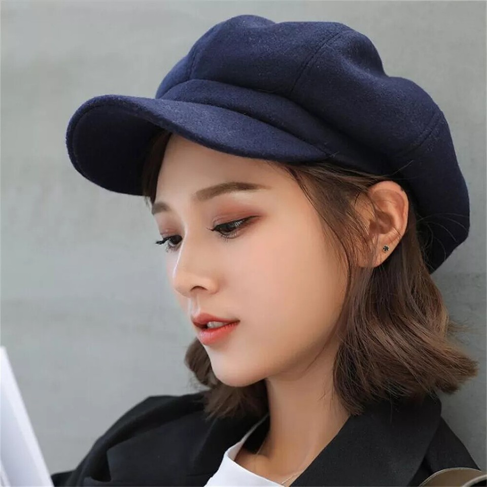 Octagonal Newsboy Cap Women Ladies Casual Wool Hat Winter Beret Painter ...