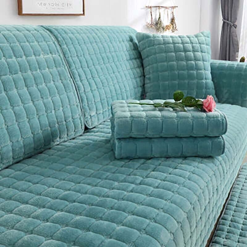 Solid Color Non-slip Sofa Cover Towel Thicken Soft Plush Slipcovers ...