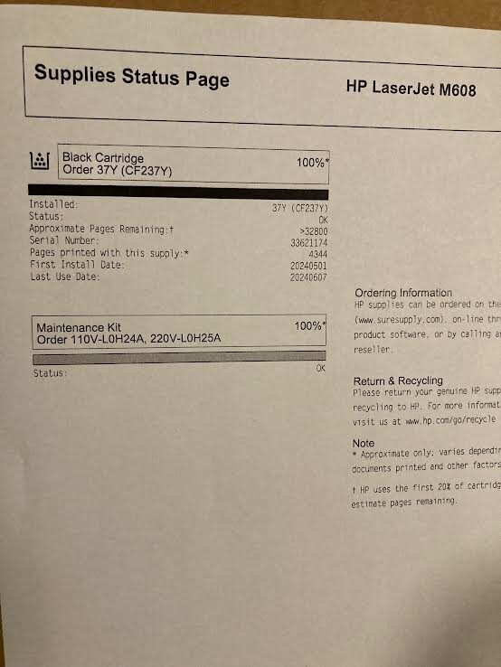 Genuine HP LaserJet M608 M609 Jumbo High Yield Toner CF237Y CF237X HP ...