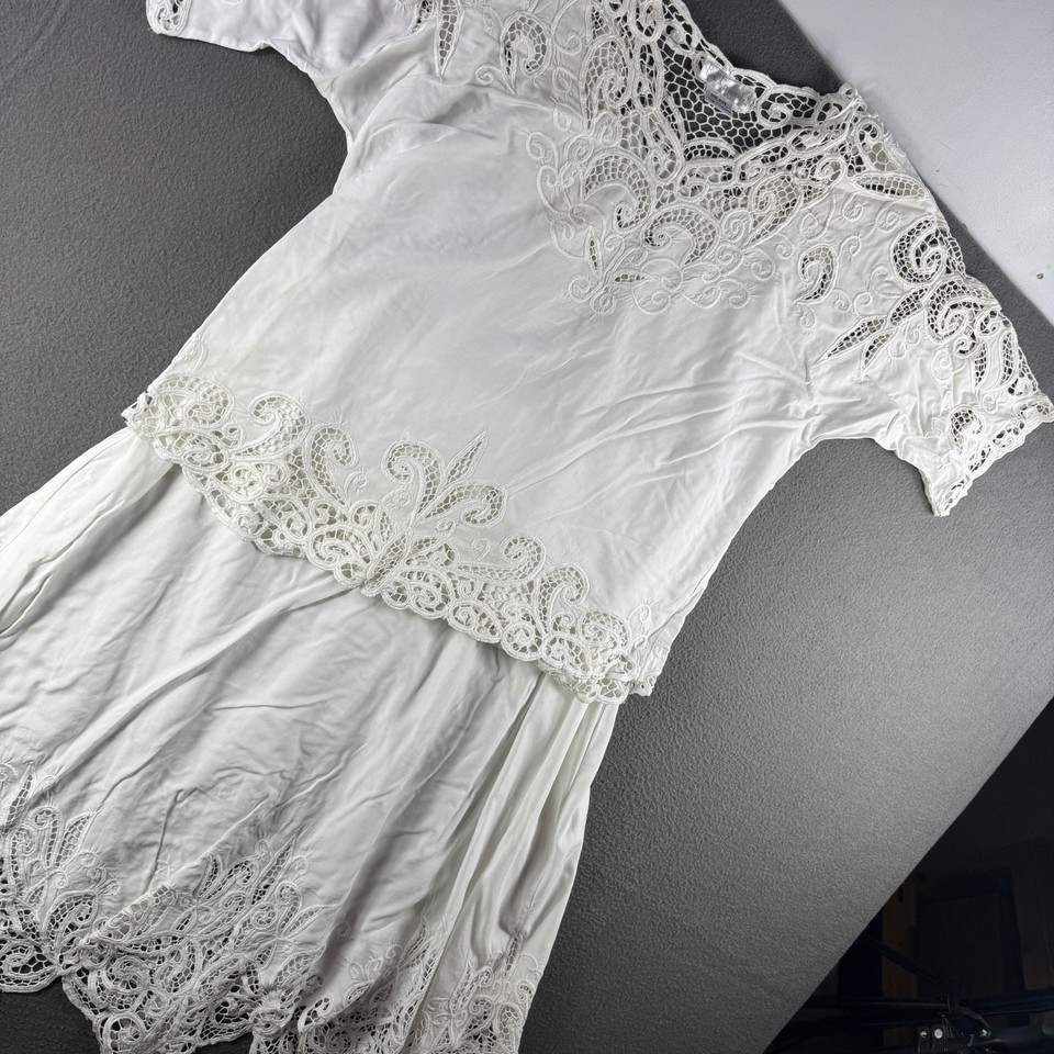 Vintage Bali Emerald 2PC Set Women One Size White Boho Crochet Lace ...