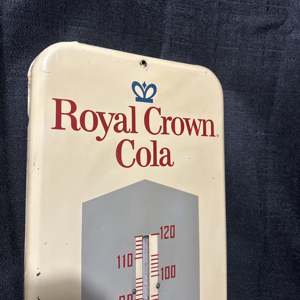 Vintage RC ROYAL CROWN COLA Thermometer Tin Soda Sign 25"×10"- Minty ...