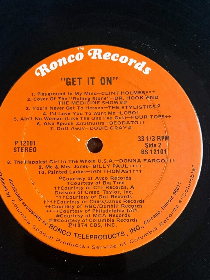 Ronco Presents Get It On 20 Original Hits As Seen On TV Vinyl LP P ...