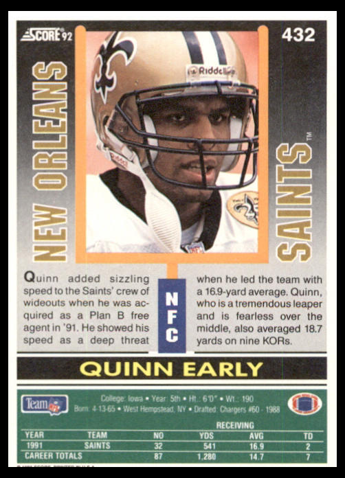 1992 Score #432 Quinn Early New Orleans Saints | eBay