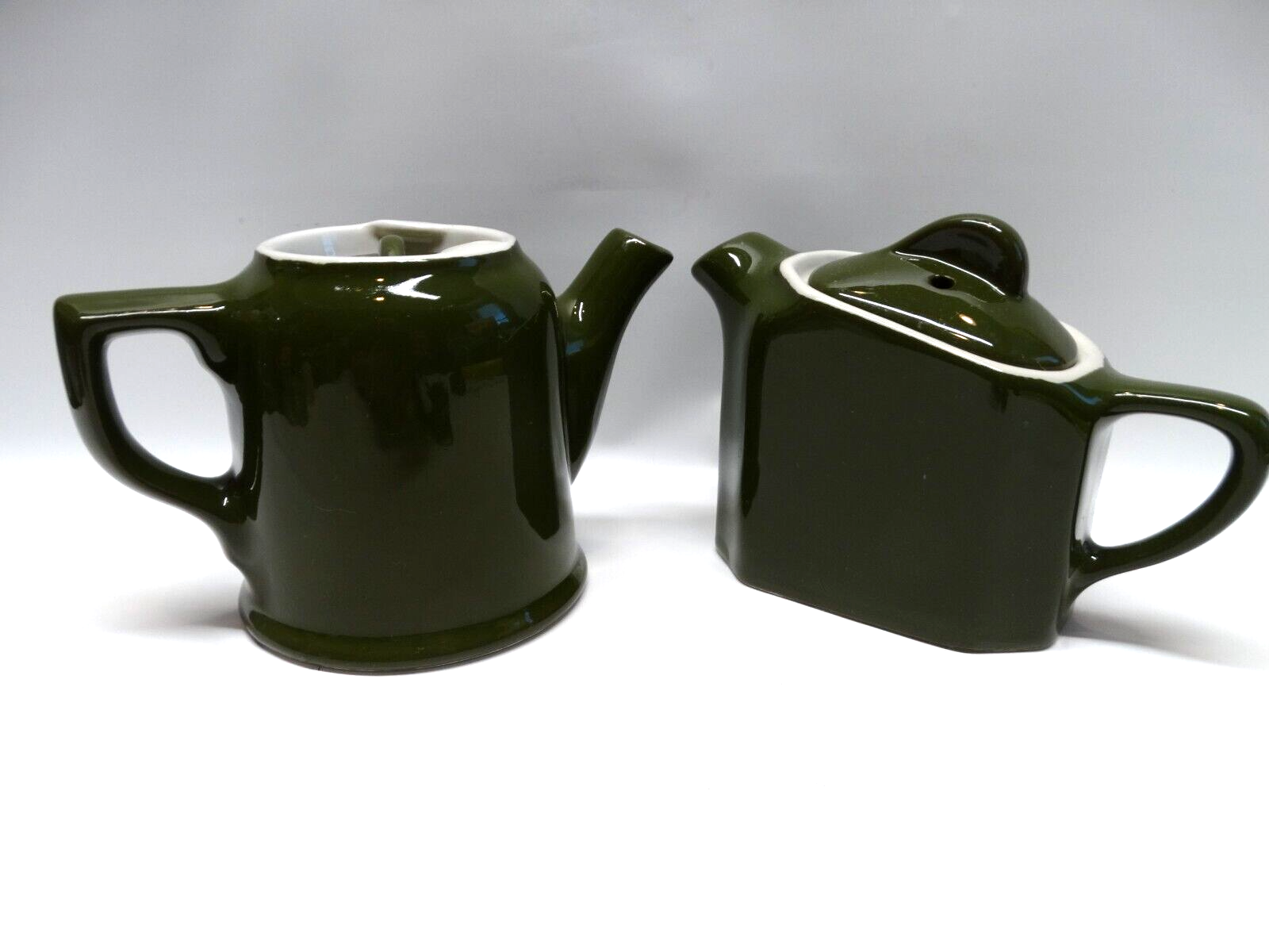 Set of 2 Vtg Hall Pottery Green Single Serve Tea Pots Round & Rectangle ...