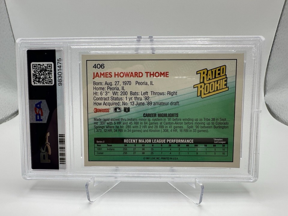 1992 Donruss Rated Rookie Jim Thome #406 Autograph PSA/DNA CERT AUTO ...