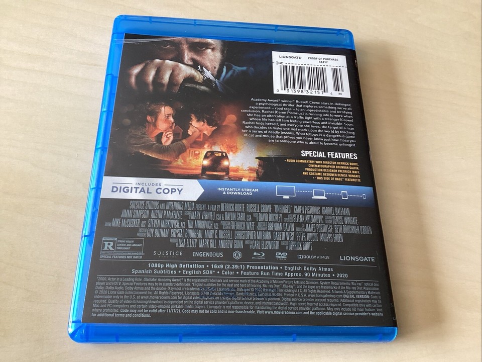 Unhinged (Blu-ray + DVD 2020) NO DIGITAL CODE/DISC 31398321514 | eBay