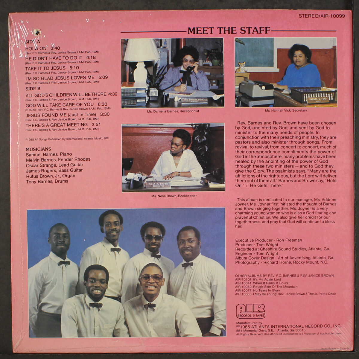 REV. F.C. BARNES & REV. JANICE BROWN: hold on ATLANTA INT'L 12" LP 33 ...